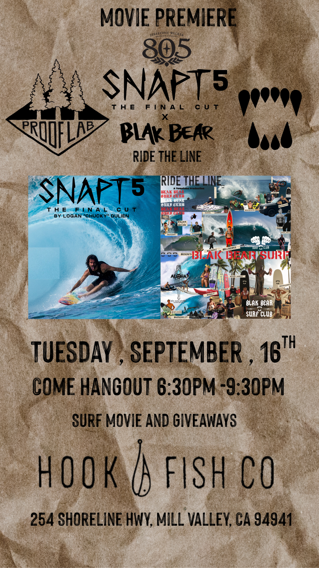 Snapt 5 Surf Film Premier ~ Tues 9/15 – Proof Lab